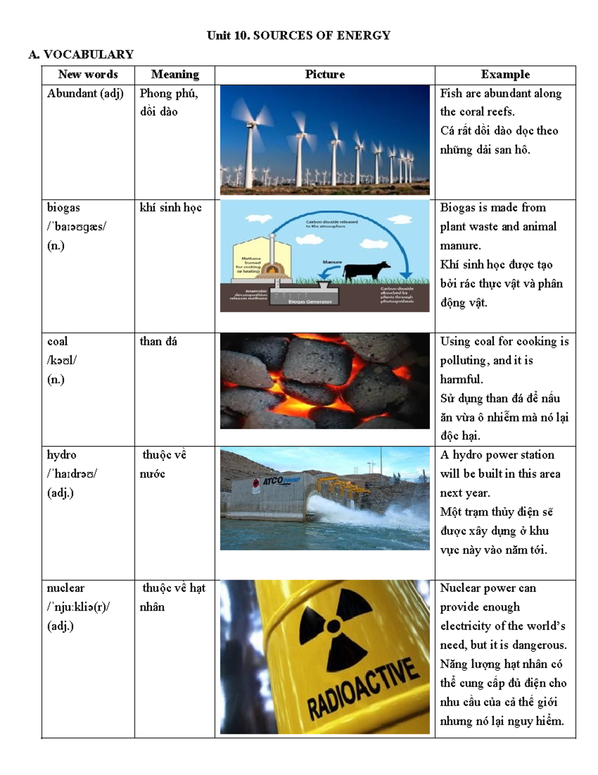 Unit 10: Sources of Energy Vocabulary & Future Tenses Grammar Notes ...