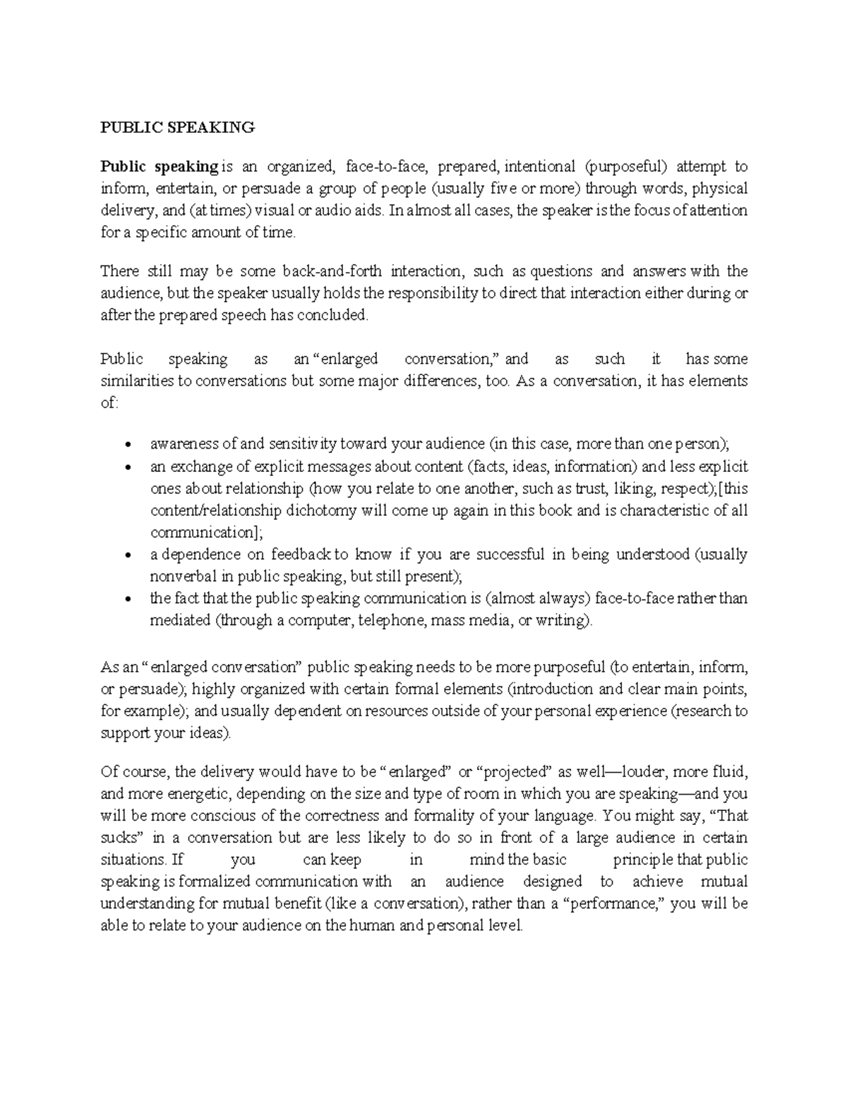 Public Speaking - LECTURE NOTES - PUBLIC SPEAKING Public speaking is an ...