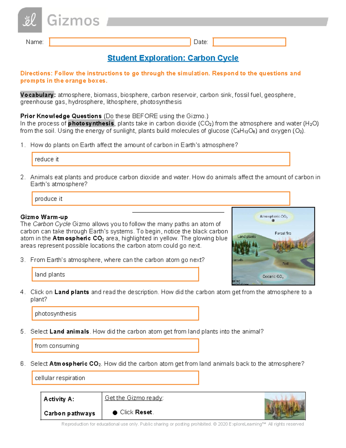 Gizmo Carbon Cycle - Name: Date: Student Exploration: Carbon Cycle ...