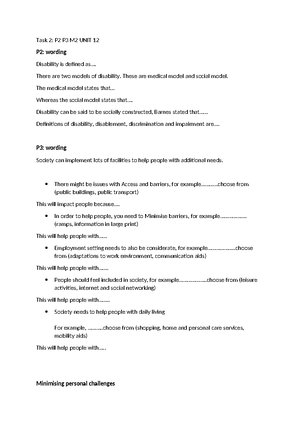 Assessment guidance Unit 12 Task 1 - Task 1: P1 M1 D Introduction Sentence starters In this ...