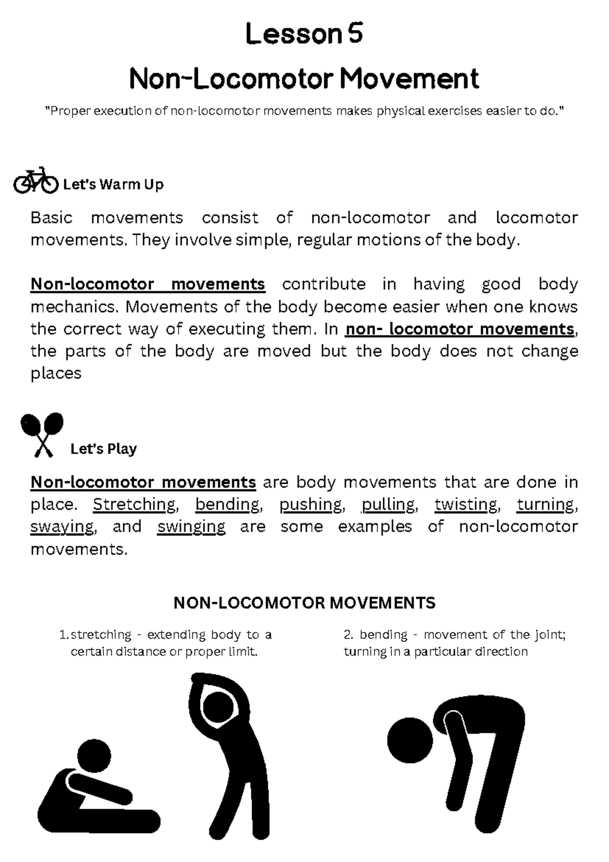 Lesson 5: Understanding Non-Locomotor Movement Techniques - Studocu