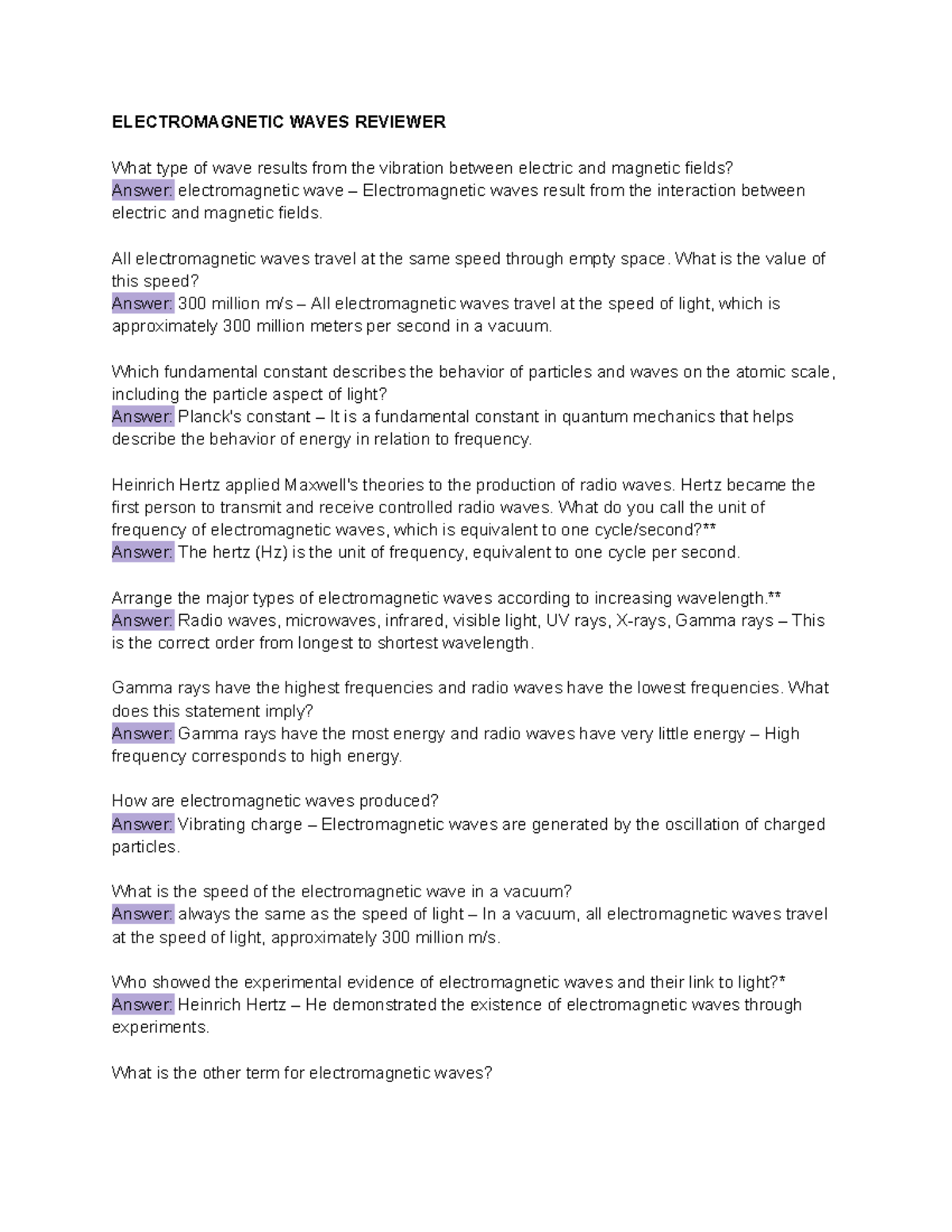 Electromagnetic Waves Review (Midterm Study Guide) - Studocu