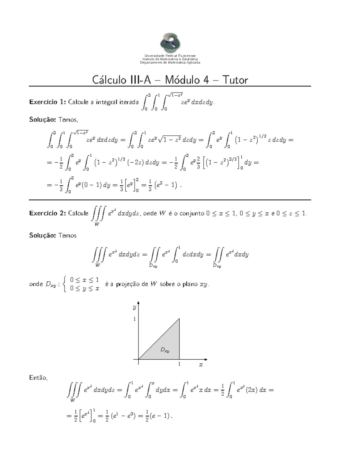 Integral Tripla Exercicios - Universidade Federal Fluminense ...