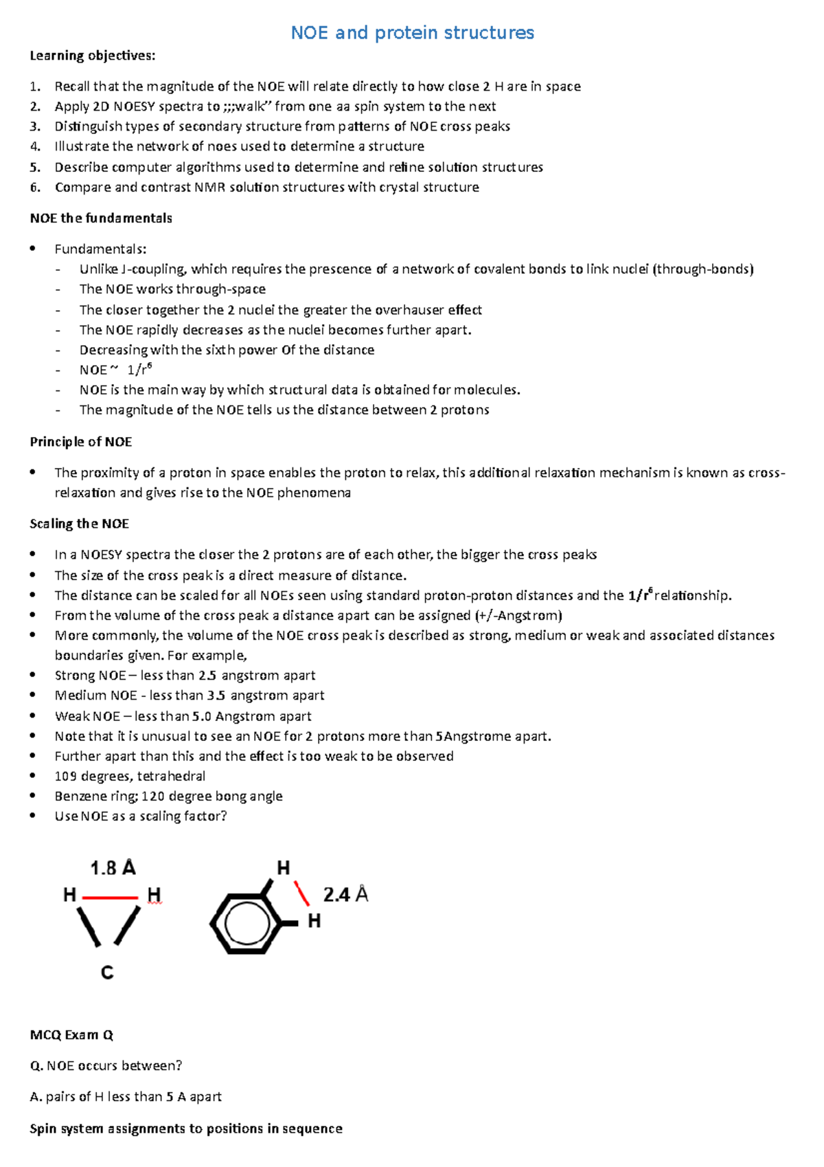 11. Lecture 10: NOE Fundamentals and Protein Structures - Studocu