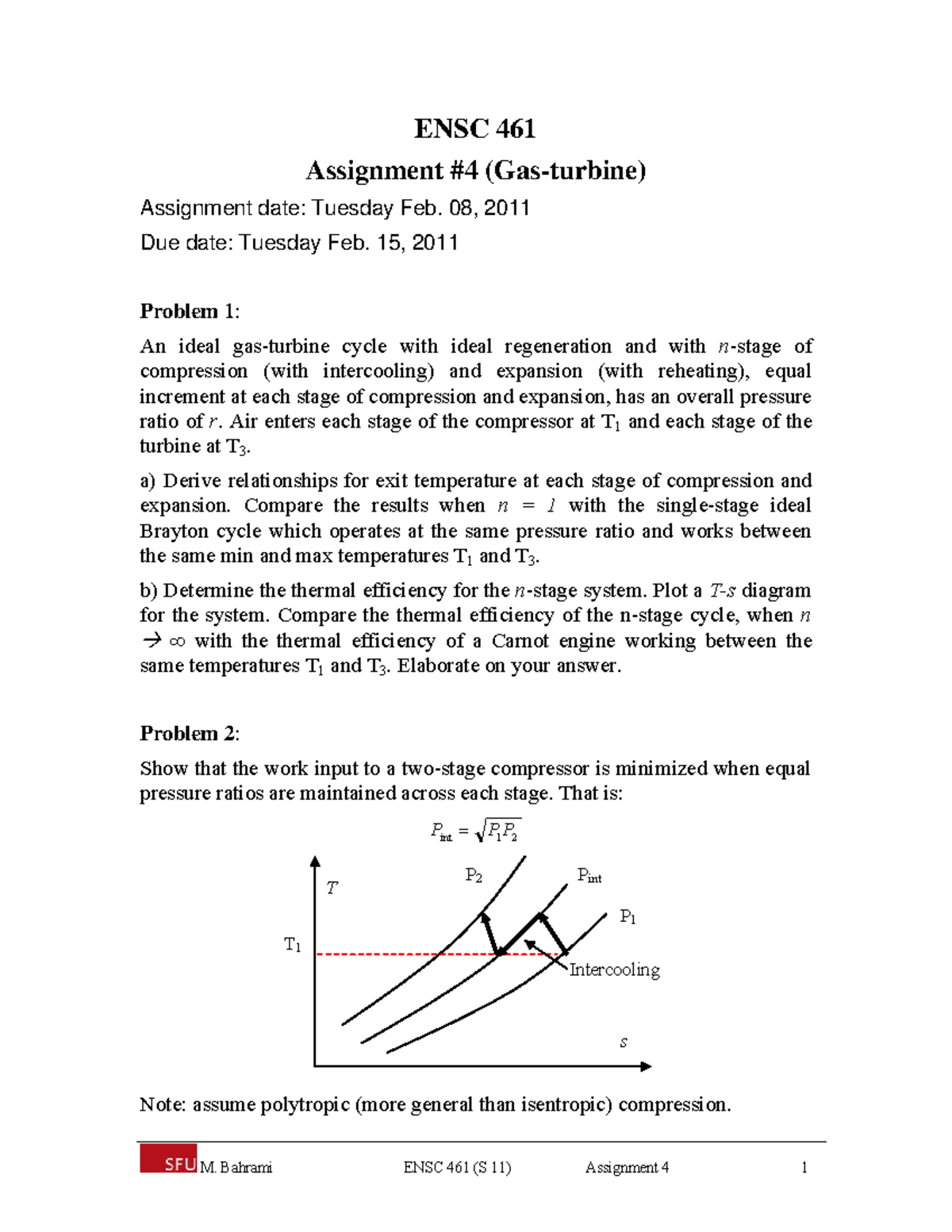 ENSC 461 Assignment 4: Solutions for Gas Turbine System Analysis - Studocu