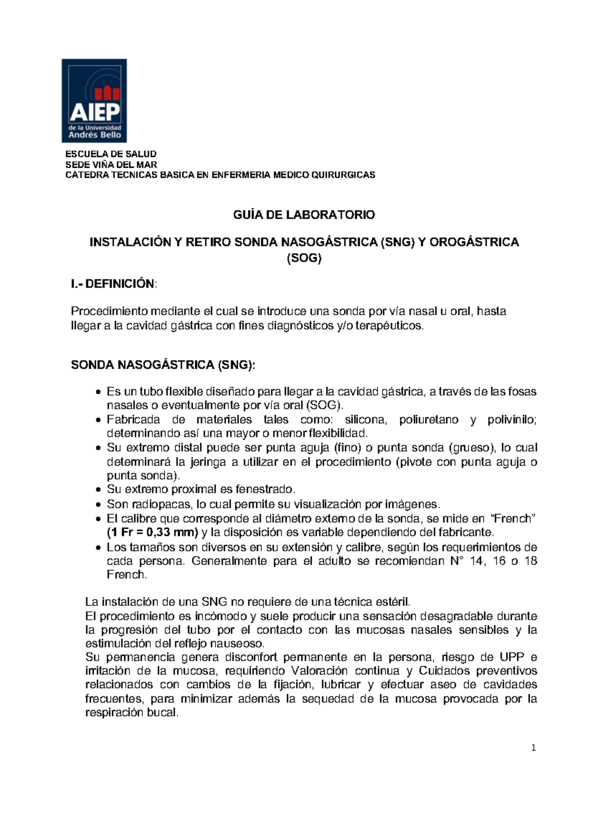Guia 7 Lab Sonda Nasogastrica SNG - ESCUELA DE SALUD SEDE VIÑA DEL MAR ...