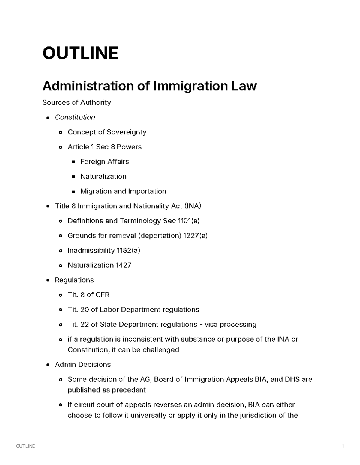 Immigration Law Outline (2024) for Howard's Exam Preparation - Studocu