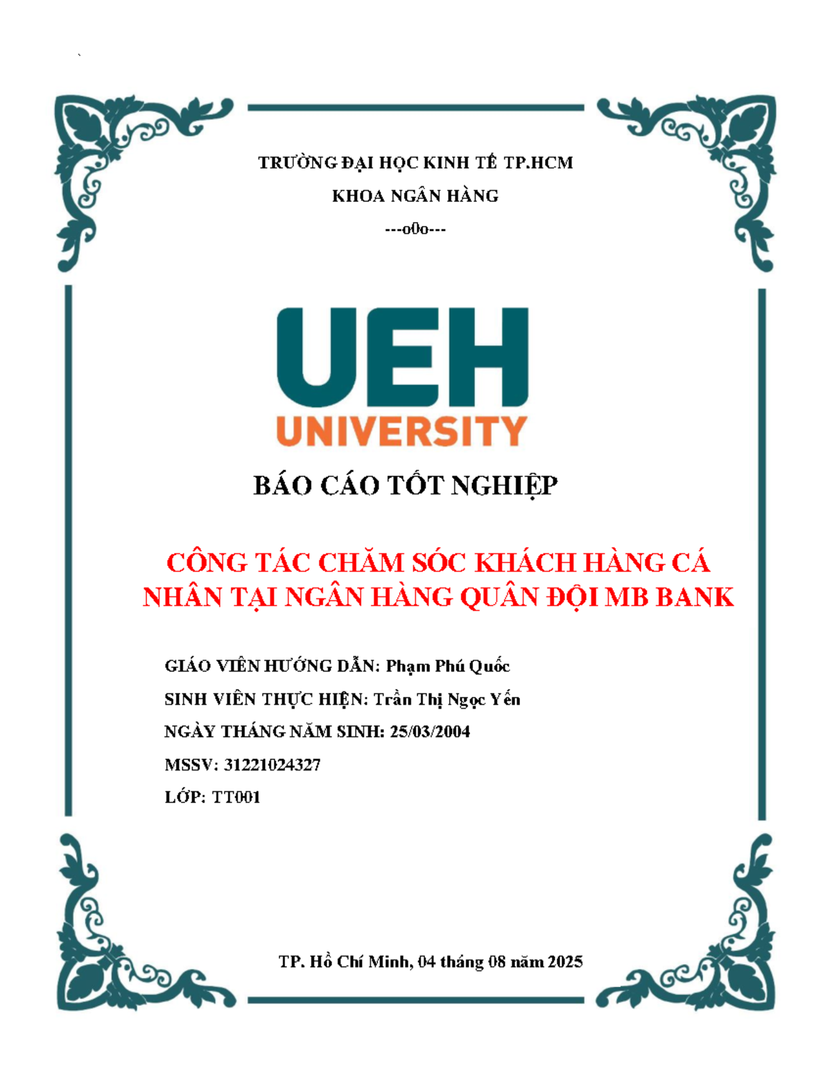 BÁO CÁO TỐT NGHIỆP K48: CÔNG TÁC CHĂM SÓC KHÁCH HÀNG TẠI MB BANK - Studocu