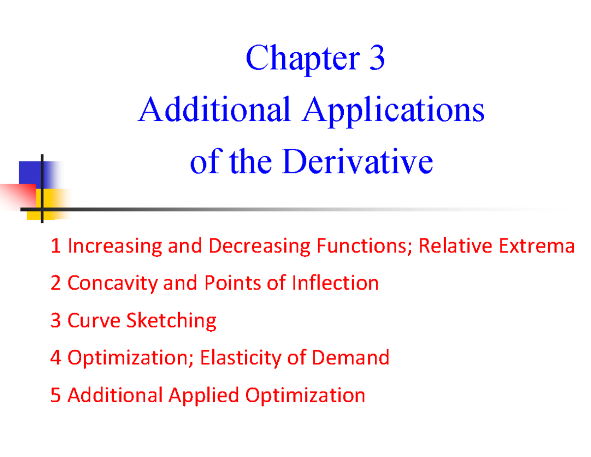 Calculus Chapter 3: Applications of the Derivative - Studocu