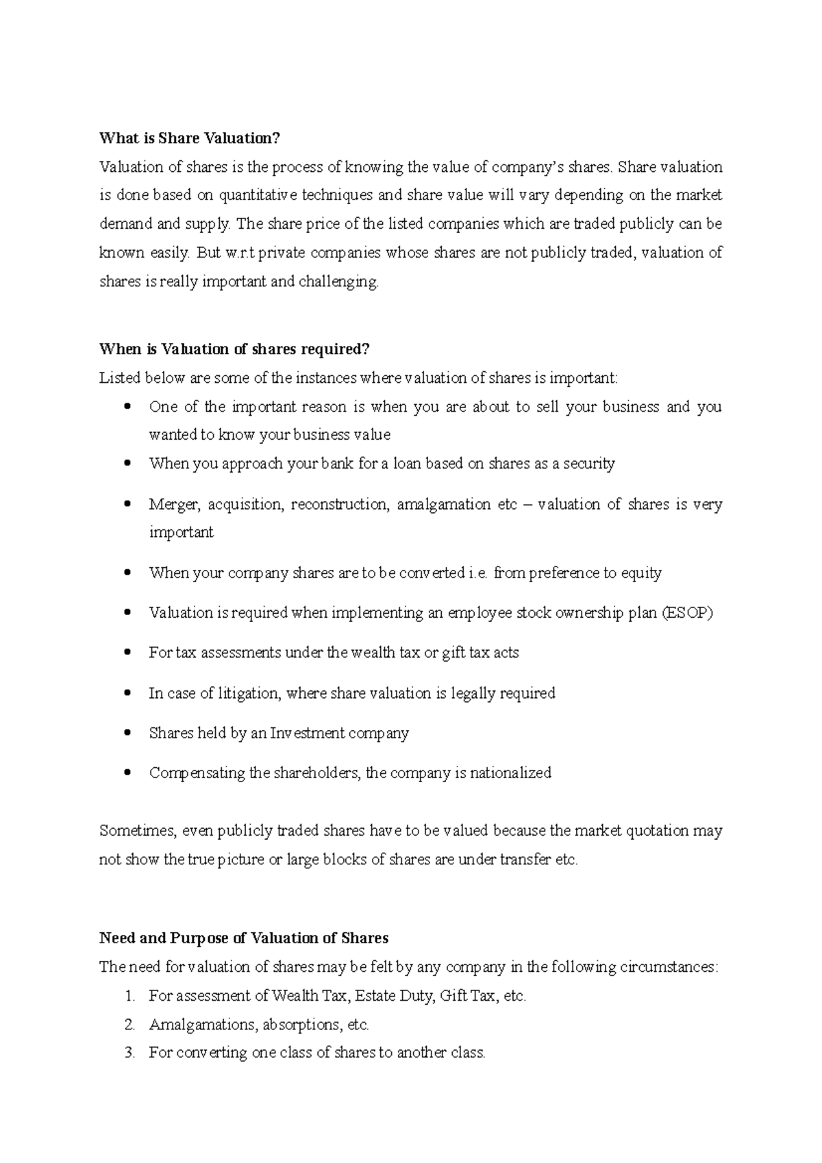 Unit IV: Understanding Share Valuation Methods and Importance - Studocu
