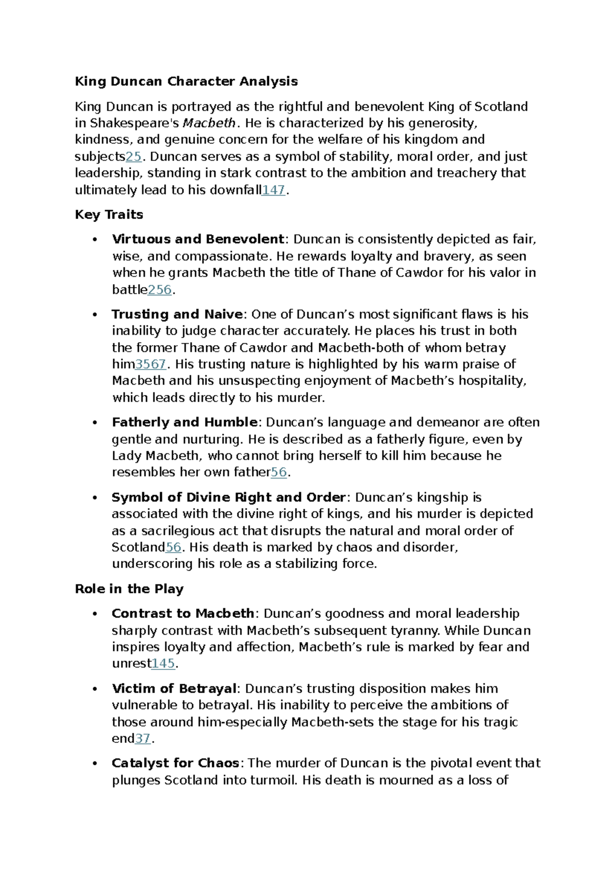 King Duncan Character Analysis in Macbeth: Traits and Impact - Studocu