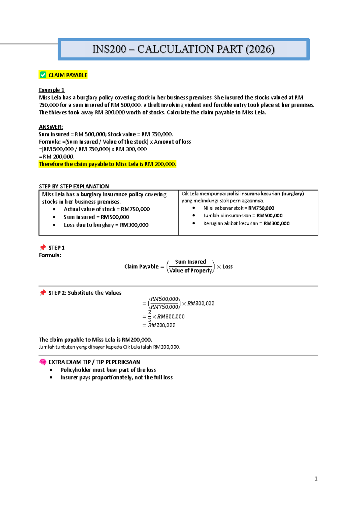 INS200 Calculation Parts Explanation Lecture Notes (Dec 2025) - Studocu