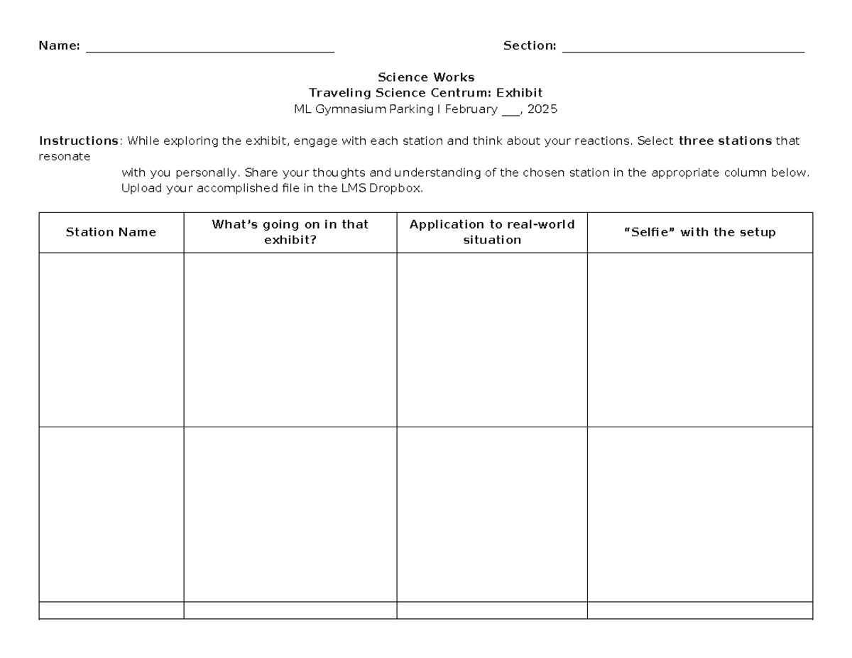 Performance TASK 2 - Exhibit(2) - Name: __________________________________________ Section ...