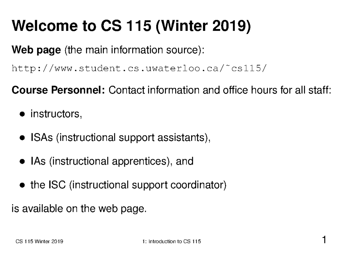 Module 1 - Lecture notes 1 - Welcome to CS 115 (Winter 2019) Web page ...