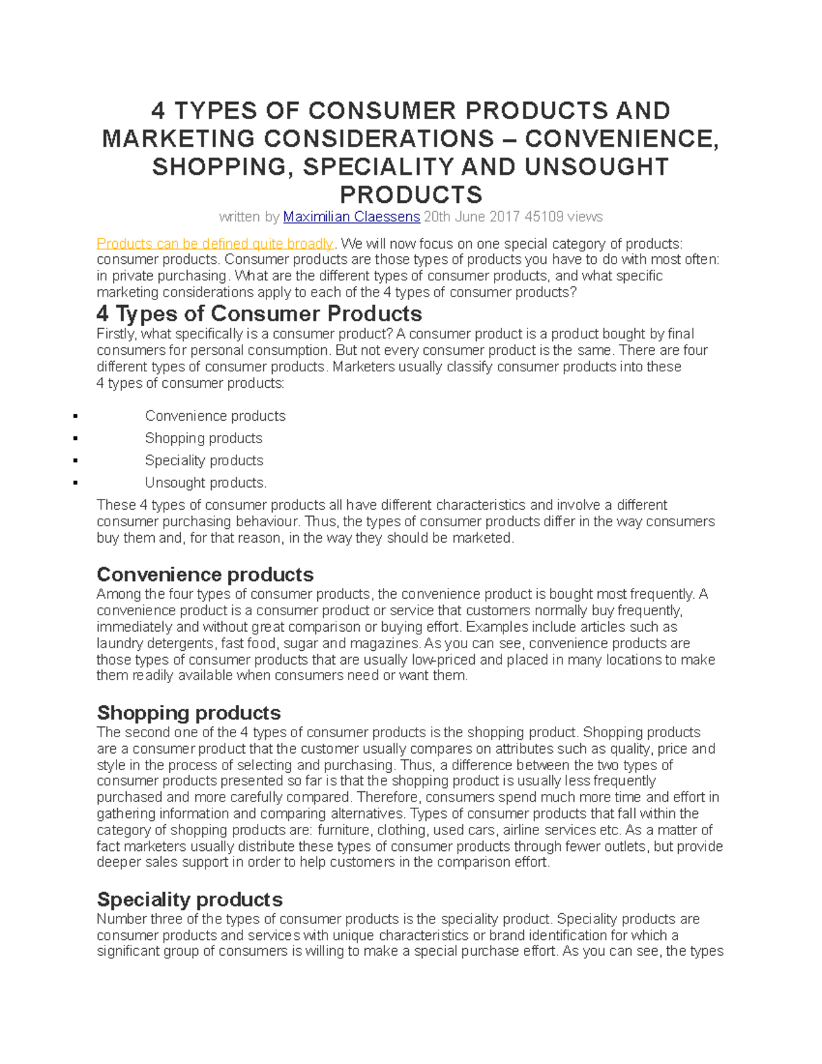 Different types of marketing - 4 TYPES OF CONSUMER PRODUCTS AND ...