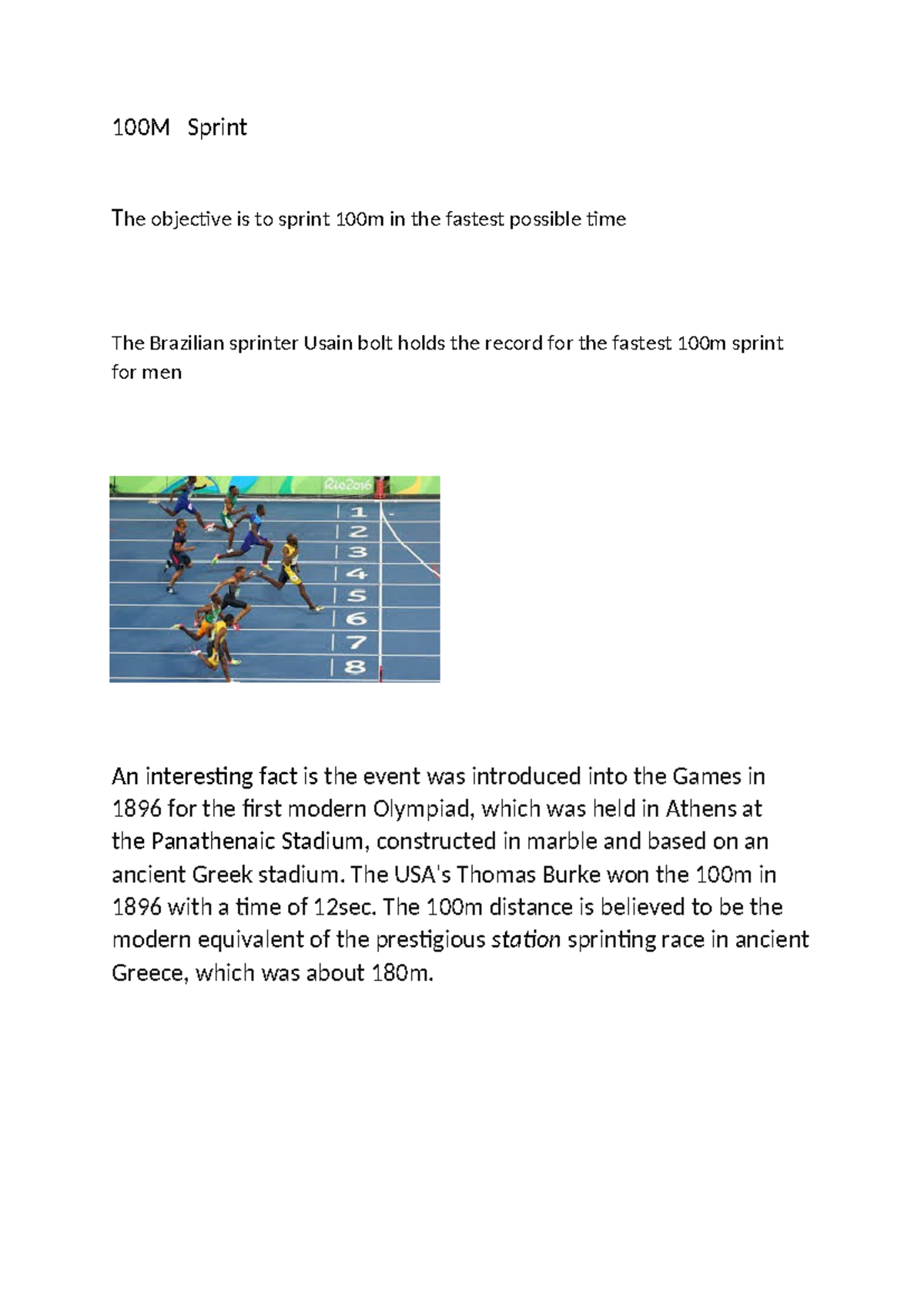 100M Sprint Overview: History and Records - Studocu