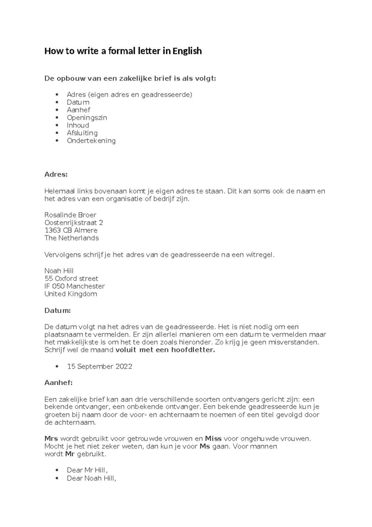 Writing a Formal Letter in English: A Comprehensive Guide - Studeersnel