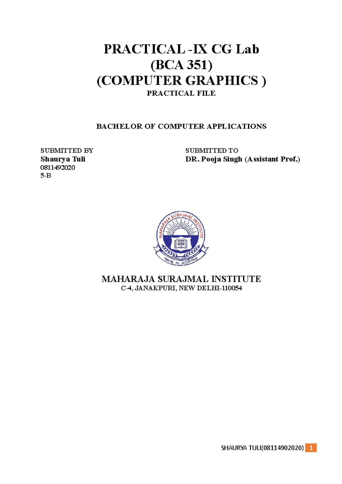 Computer Graphics Practical File (BCA 351) by Shaurya Tuli - Studocu