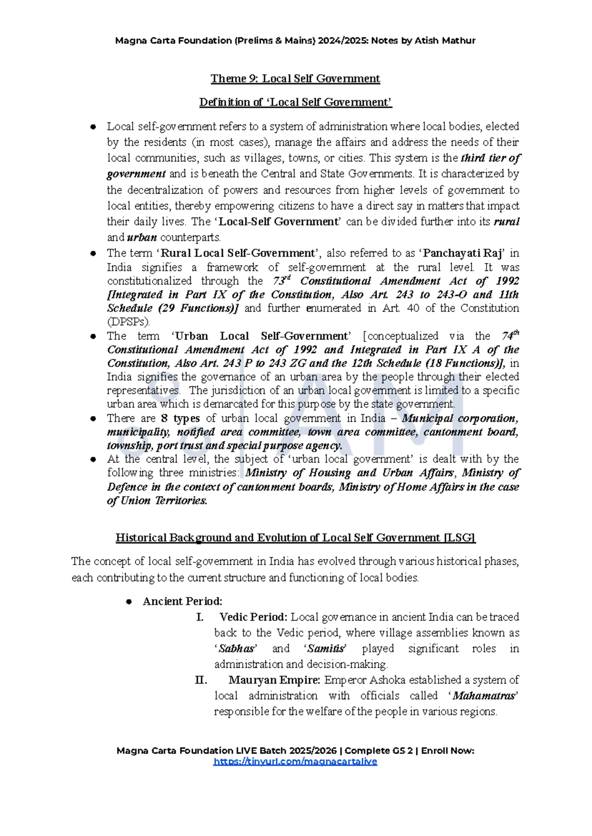 Magna Carta Foundation (Prelims Mains) Notes: Theme 9 - Local Self ...