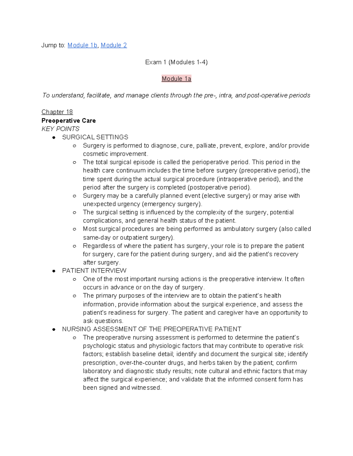 Adult Acute Care Exam 1: Preoperative, Intraoperative, and ...
