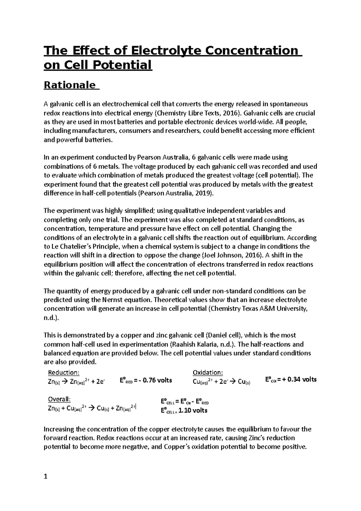 chemistry ia 2 Student experiment 20/20 - Rationale Galvanic cells are ...