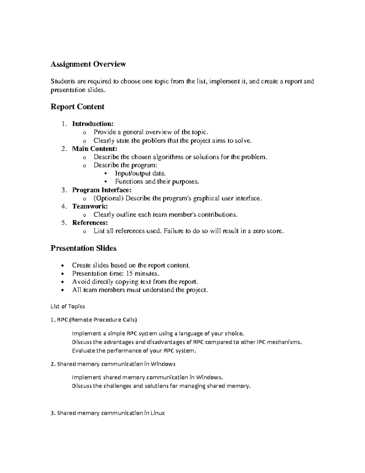 OS Topics 2024-1: Assignment Overview and Implementation Guide - Studocu