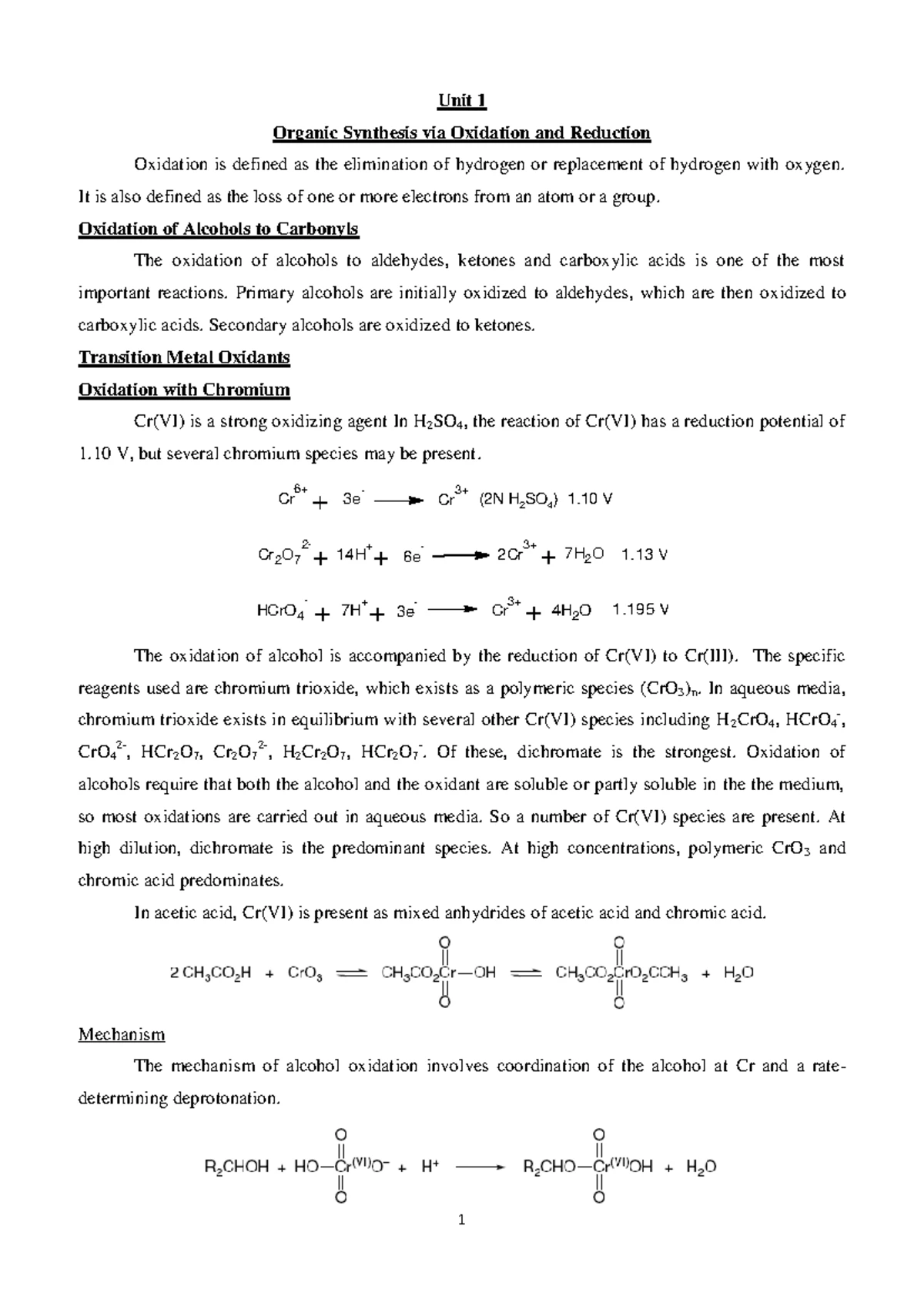 Module 1 Oxidation - Unit 1 Organic Synthesis via Oxidation and ...
