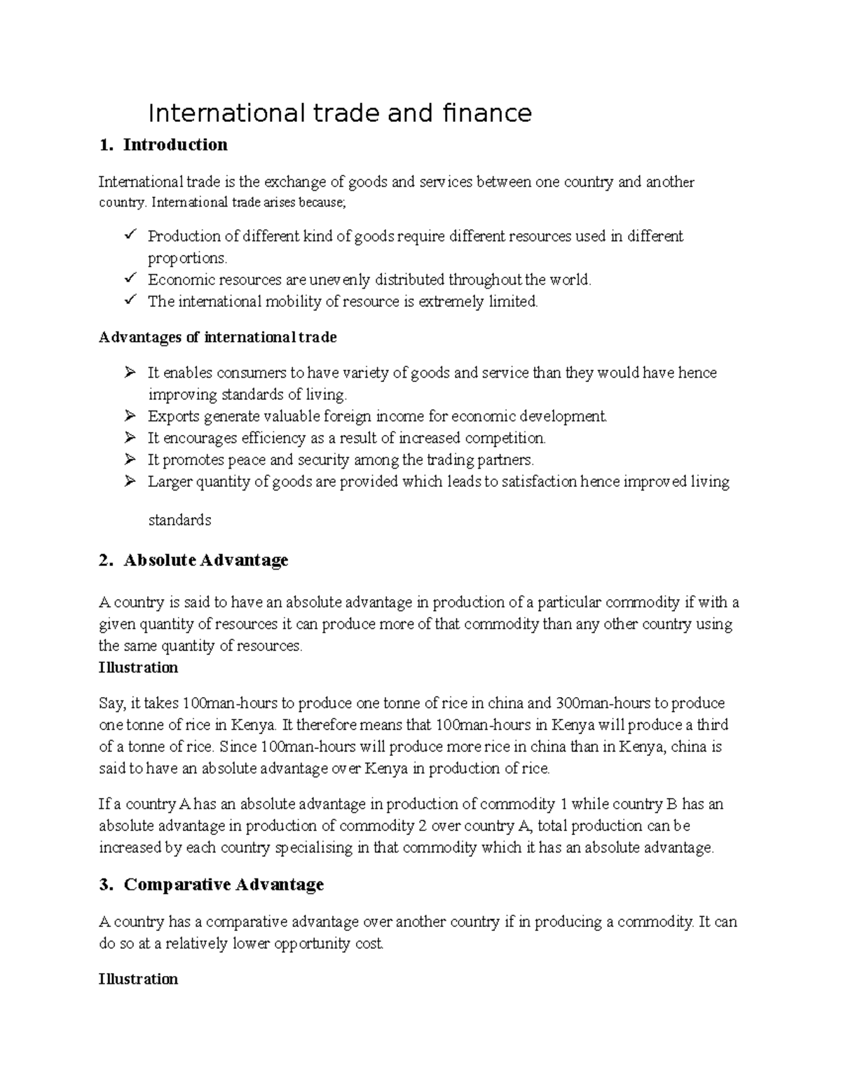 International trade and finance - Introduction International trade is ...