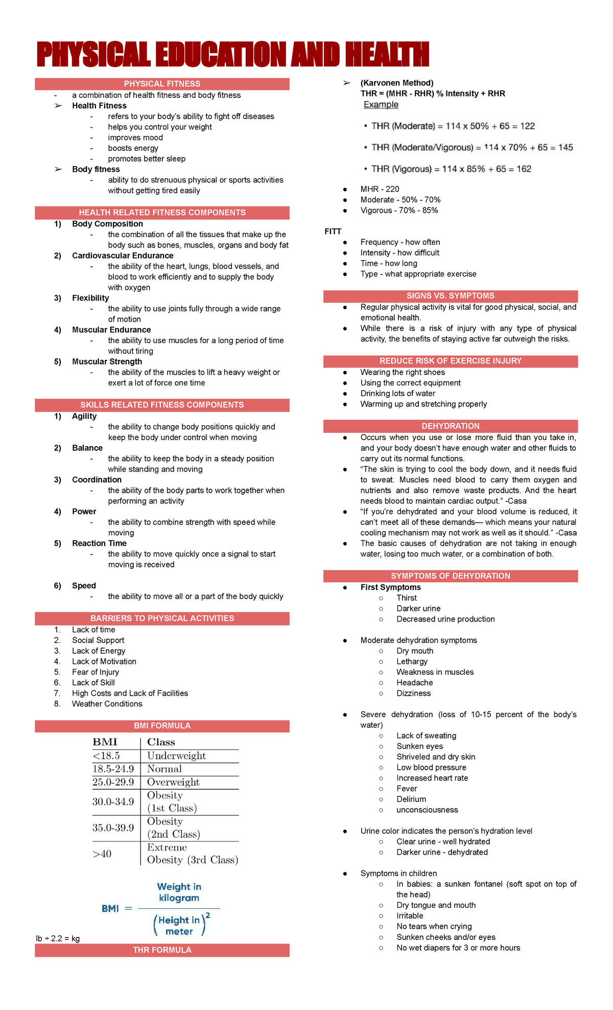 PEH 1ST Quarter Reviewer: Health & Fitness Concepts - Studocu