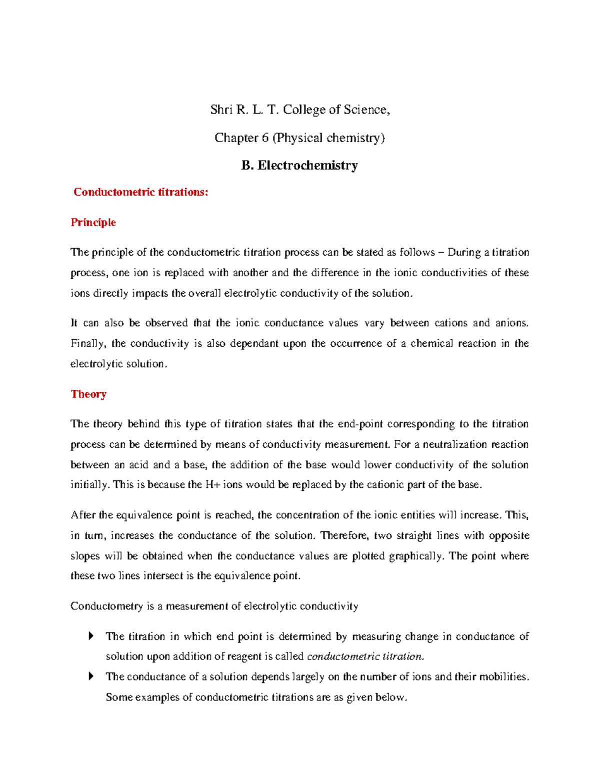 Chapter 6: Electrochemistry - Conductometric Titrations Notes (Phy Chem ...