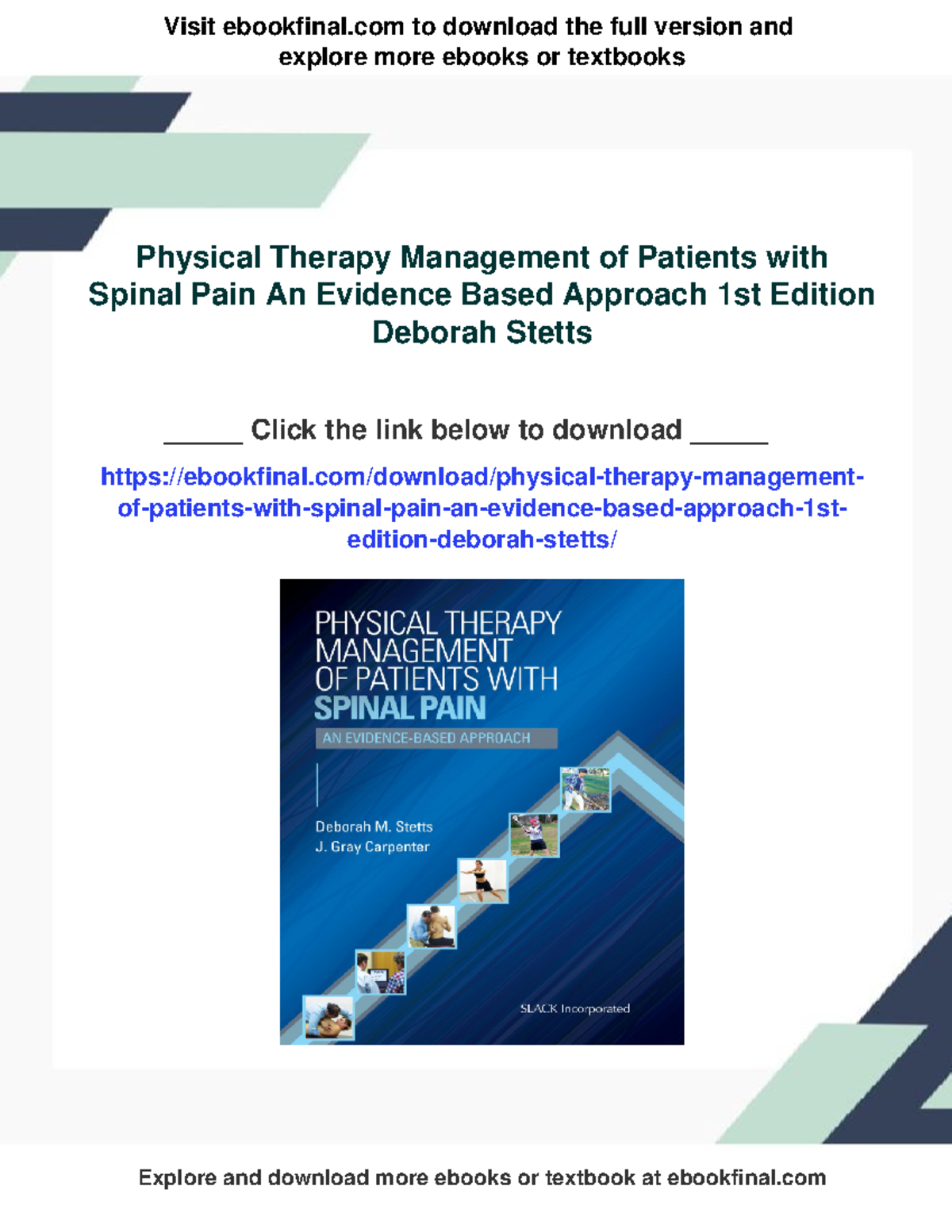 Physical Therapy Management of Spinal Pain: Evidence-Based Approach ...