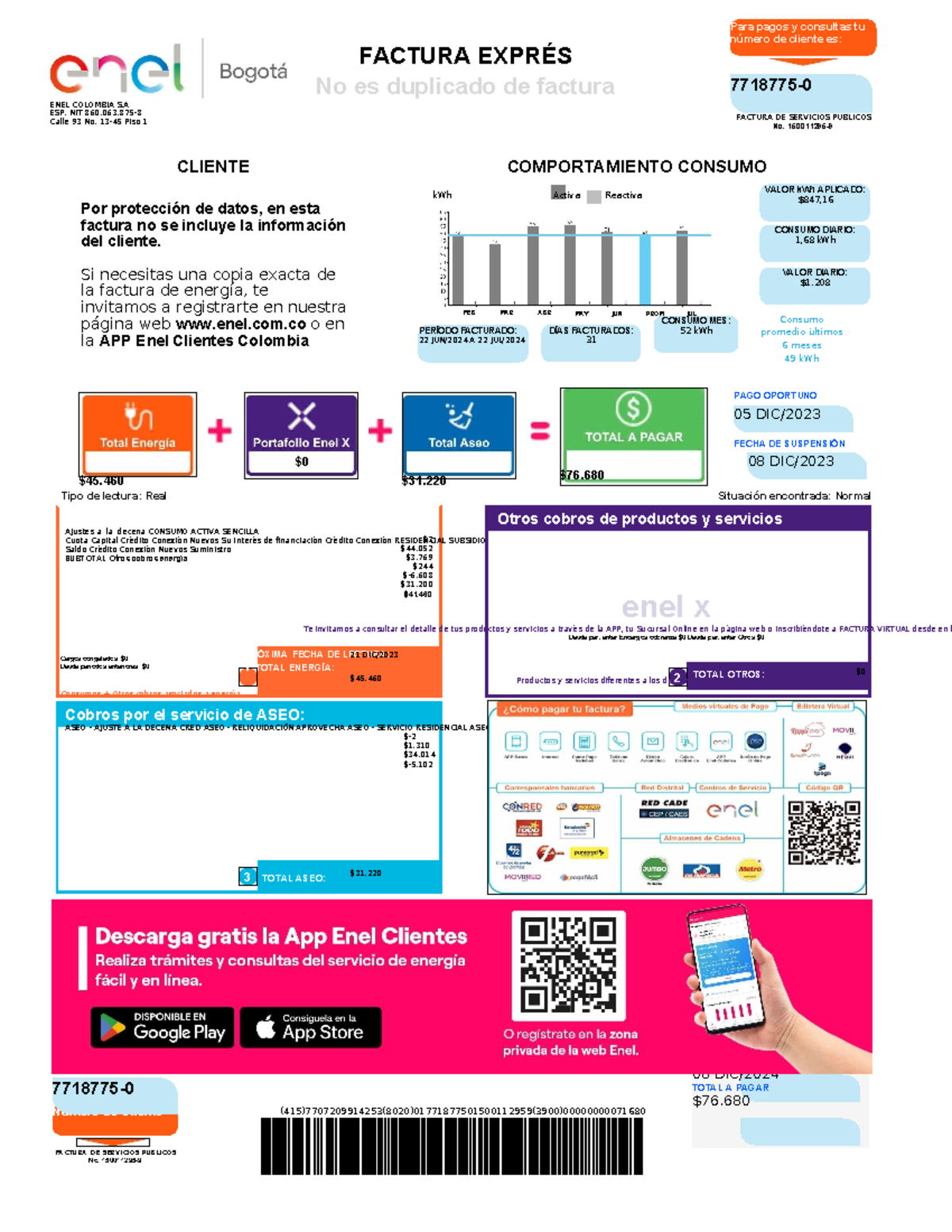 Factura Editable Codensa - Servicios Públicos y Consumo Energía - Studocu