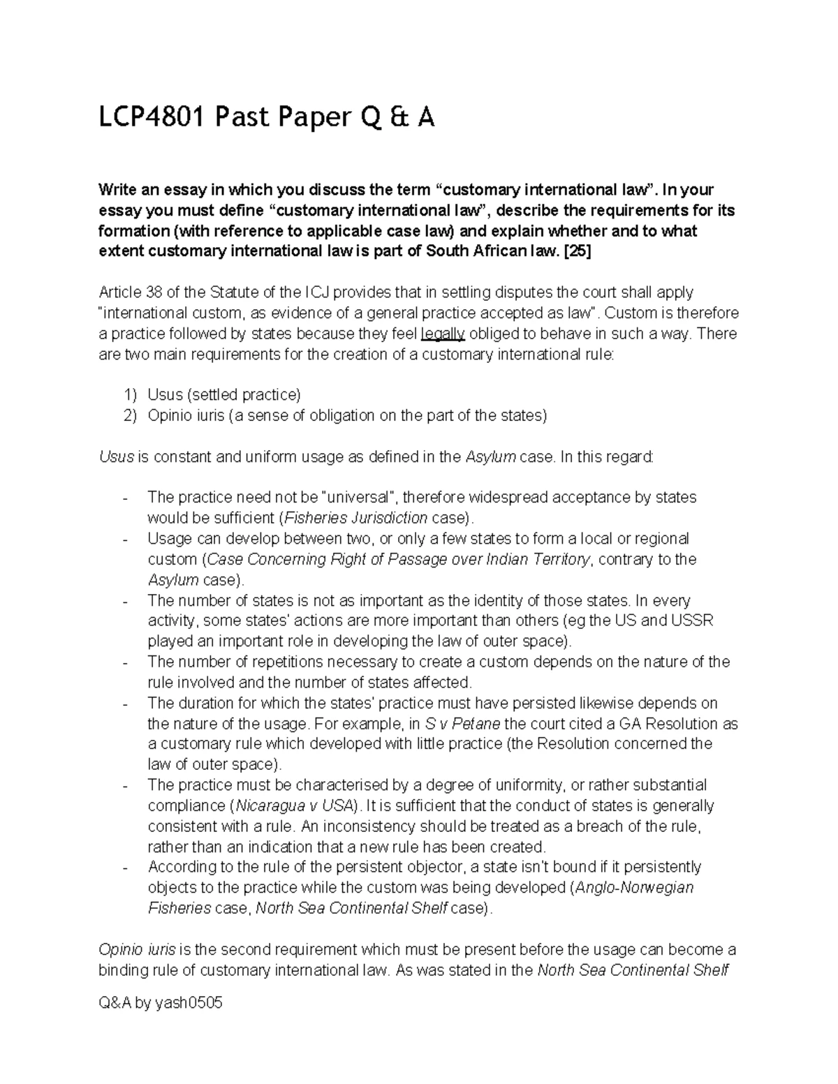 Sample/practice exam 2020, questions and answers - International Law ...