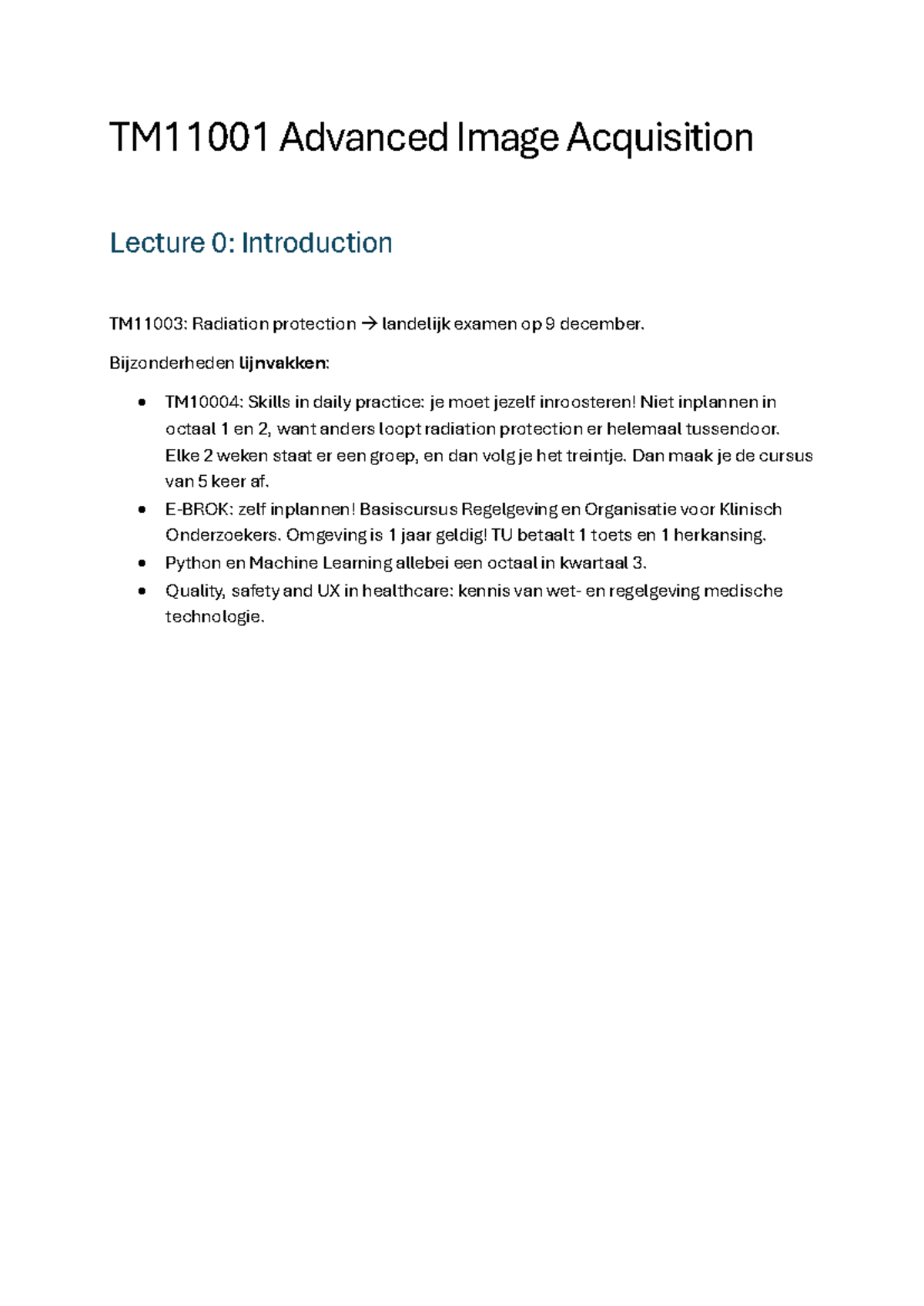 TM11001 Advanced Image Acquisition Lecture Notes: Key Concepts in X-Ray ...