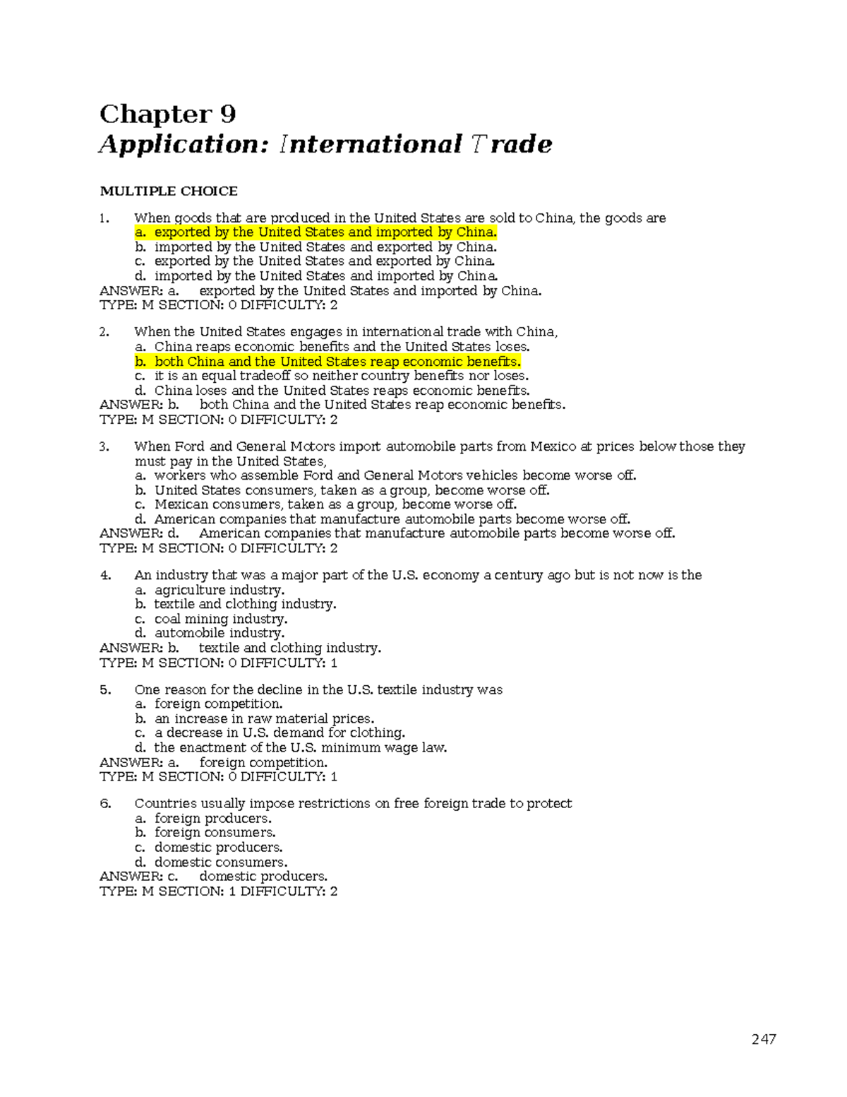 Chapter 9 Application: International Trade MCQs and Answers - Studocu