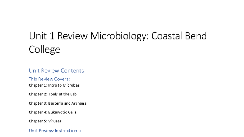 Microbiology Unit 1 Review: Key Concepts & Questions - Studocu