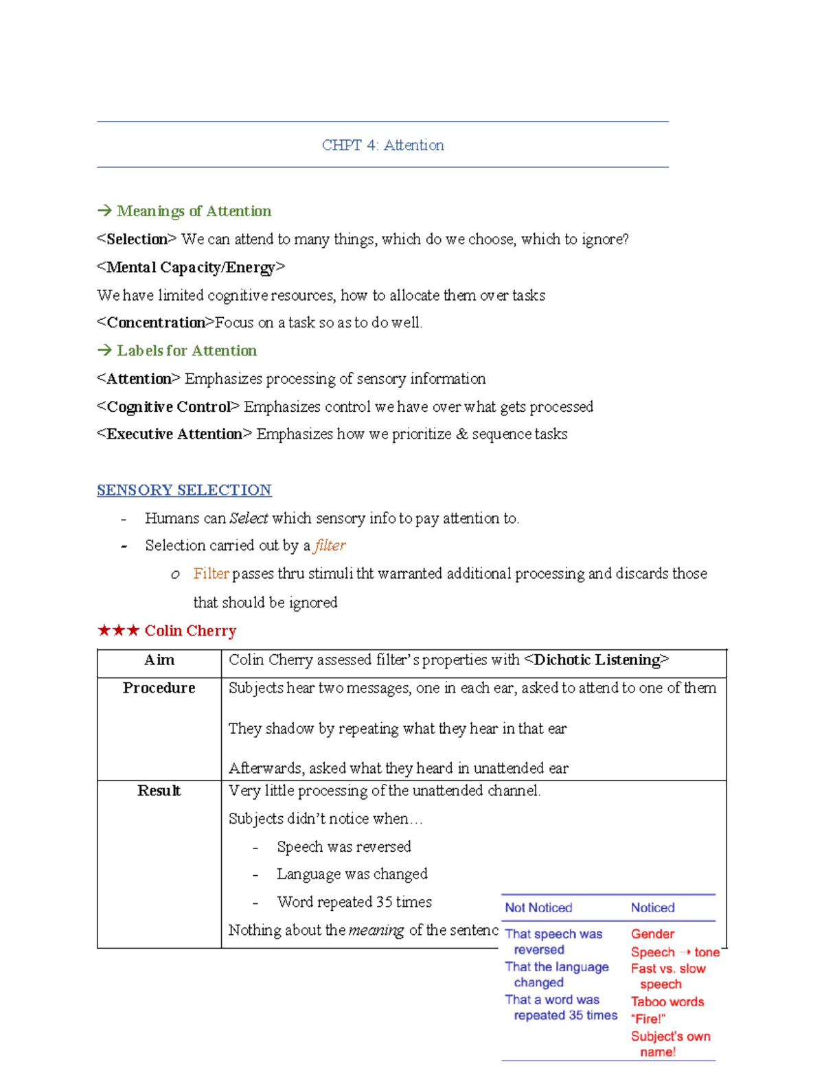 Cog Notes EXAM 2 - CHPT 4: Attention Meanings of Attention We can ...