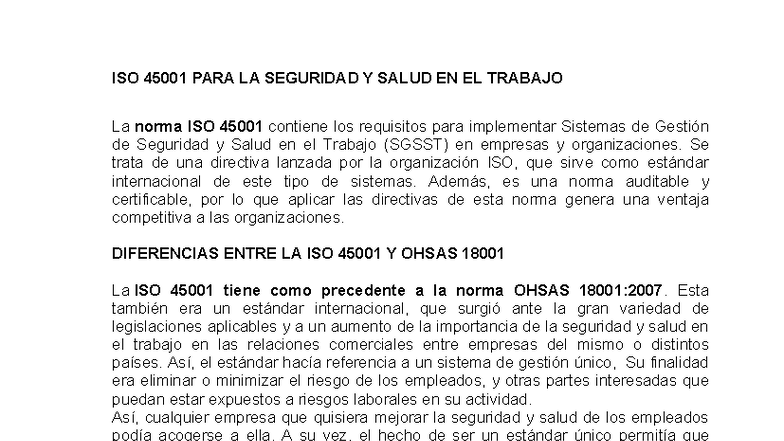 ISO 45001: Seguridad y Salud en el Trabajo - Guía Completa - Studocu