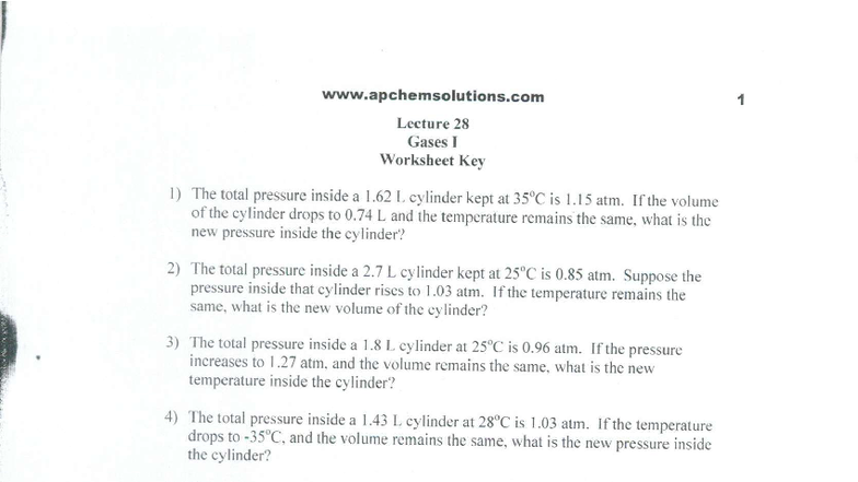 AP Chem Unit 5: Gases I Worksheet Key and Solutions - Studocu