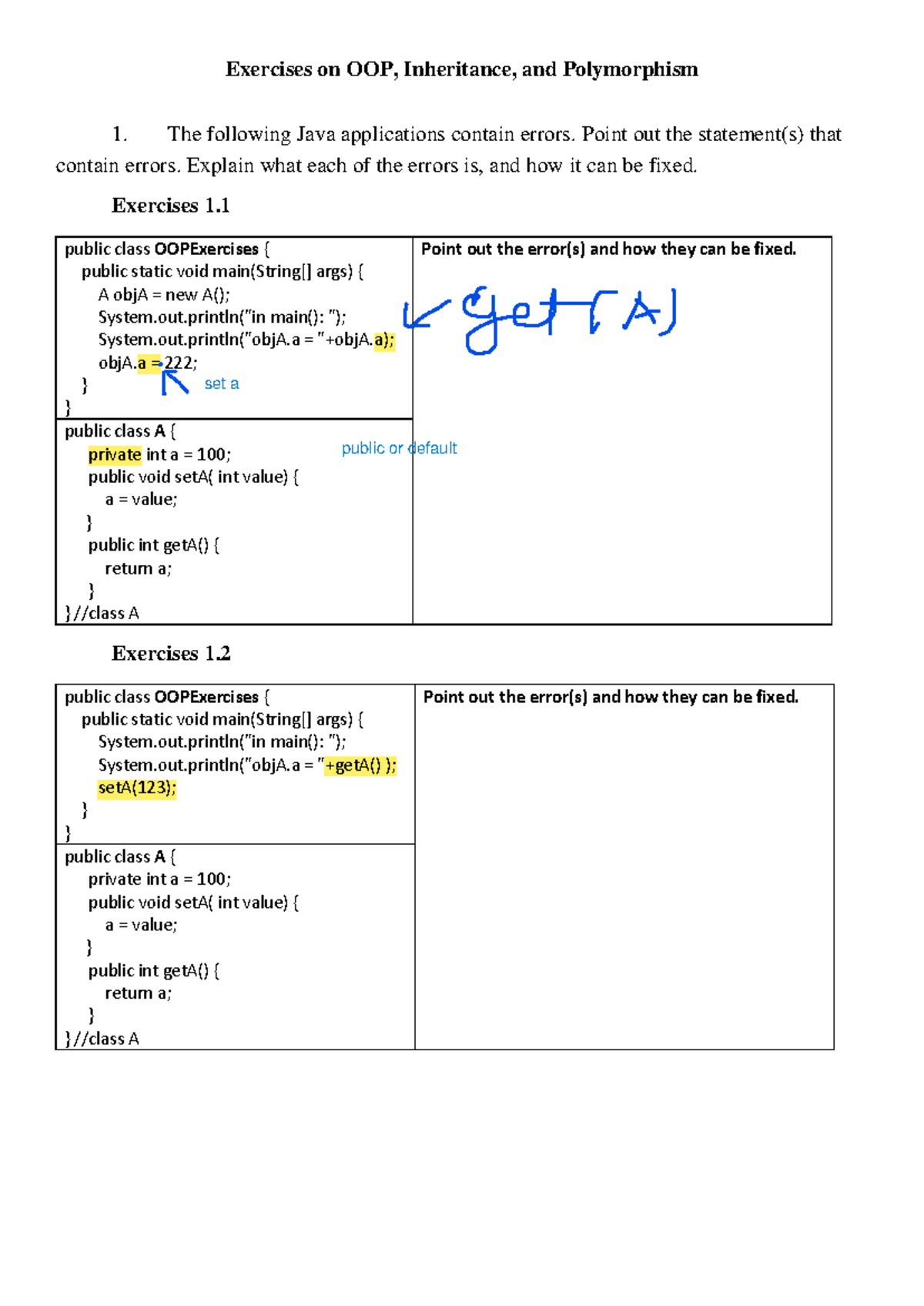 Review OOP - Exercises on OOP, Inheritance, and Polymorphism 1. The ...