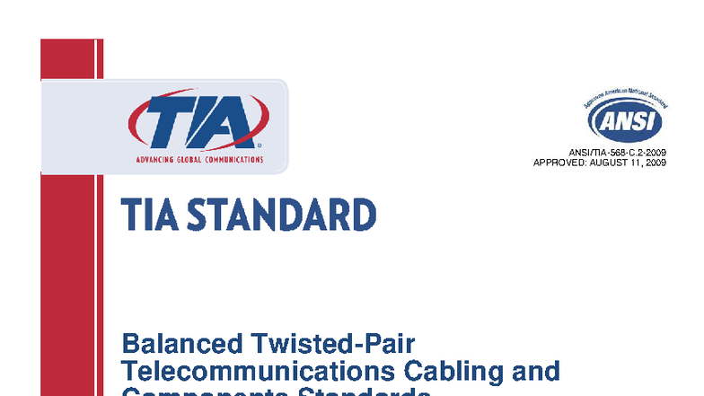TIA-568-C Balanced Telecommunications Cabling Standards Overview - Studocu