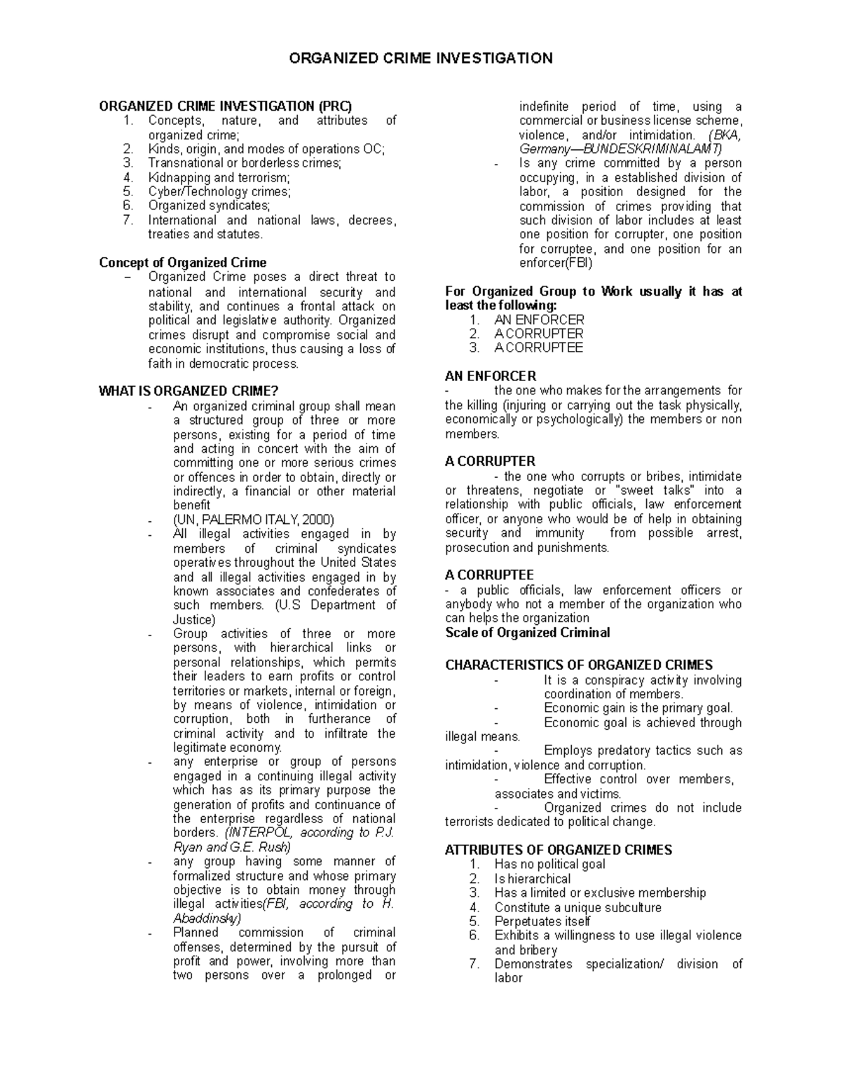 CDI 4 Organized Crime Investigation: Concepts & Characteristics - Studocu