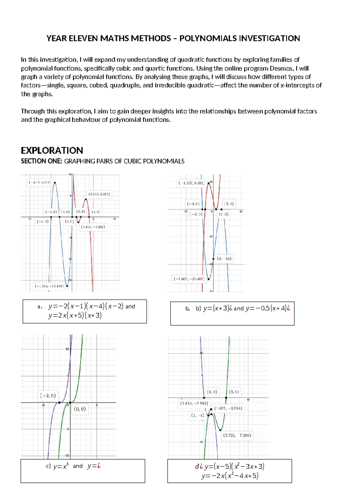 Year 11 Maths DI - Investigation of Polynomial Functions - Studocu
