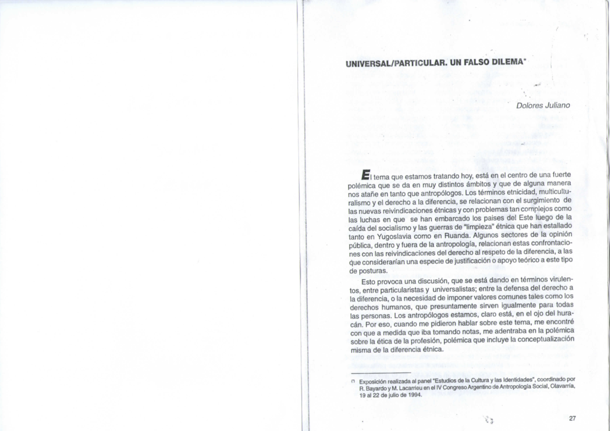 Estudios de la Cultura y las Identidades: Universal vs Particular - Studocu