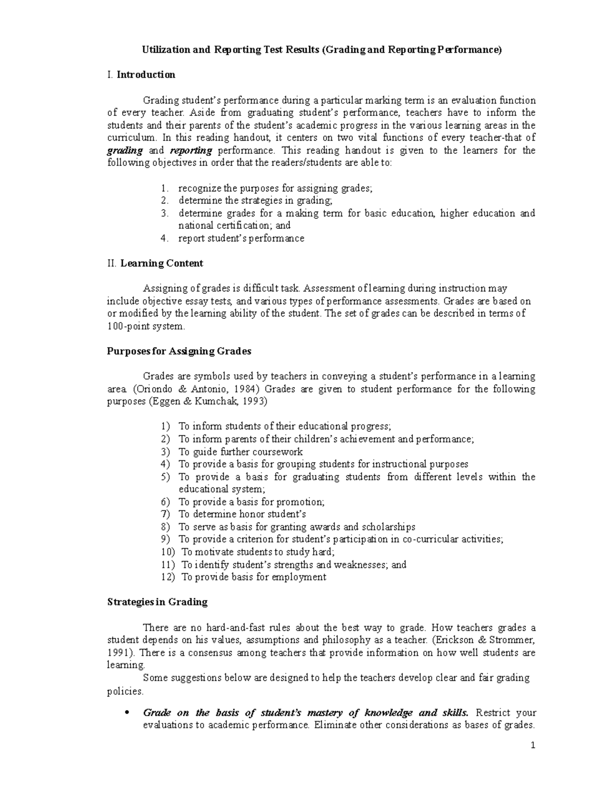 AIL-5 - Lecture Notes on Utilization and Reporting Test Results ...