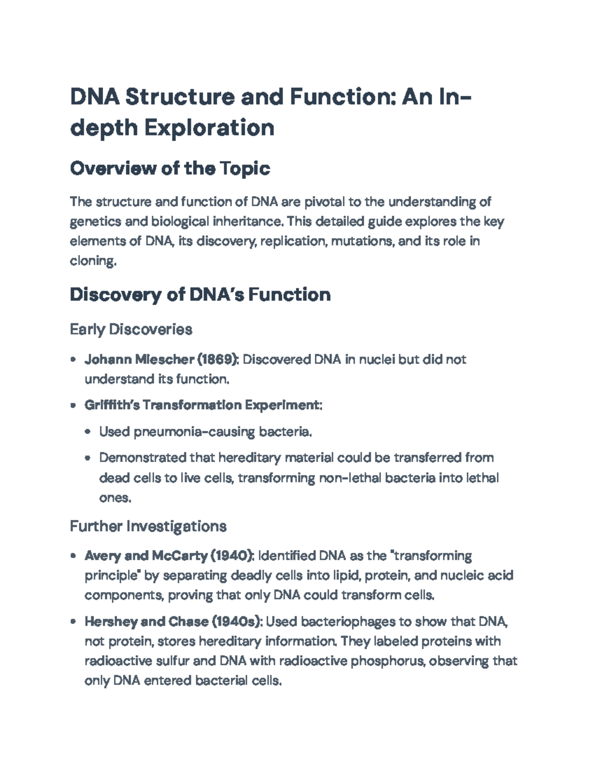 DNA Structure and Function: Insights into Genetics (BIOL 101) - DNA ...