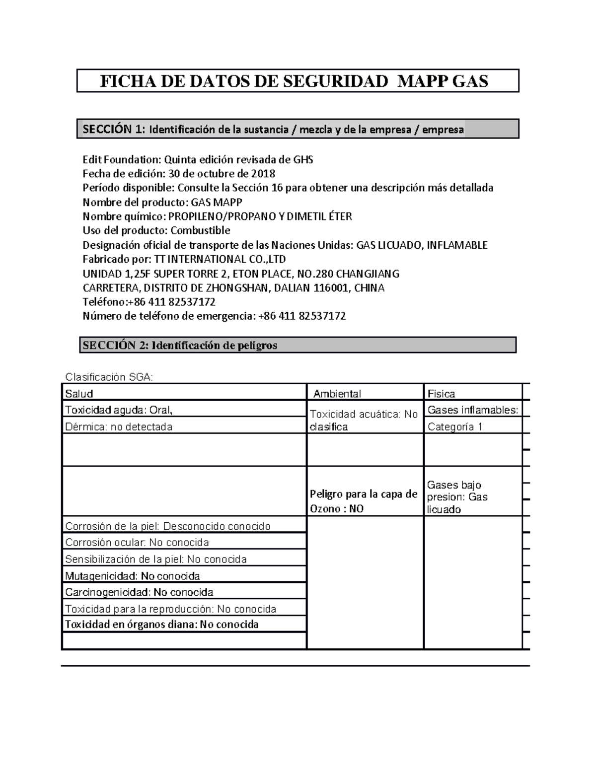 MDS GAS MAP FM - Ficha de Seguridad del Gas MAPP y Manejo de Gases ...