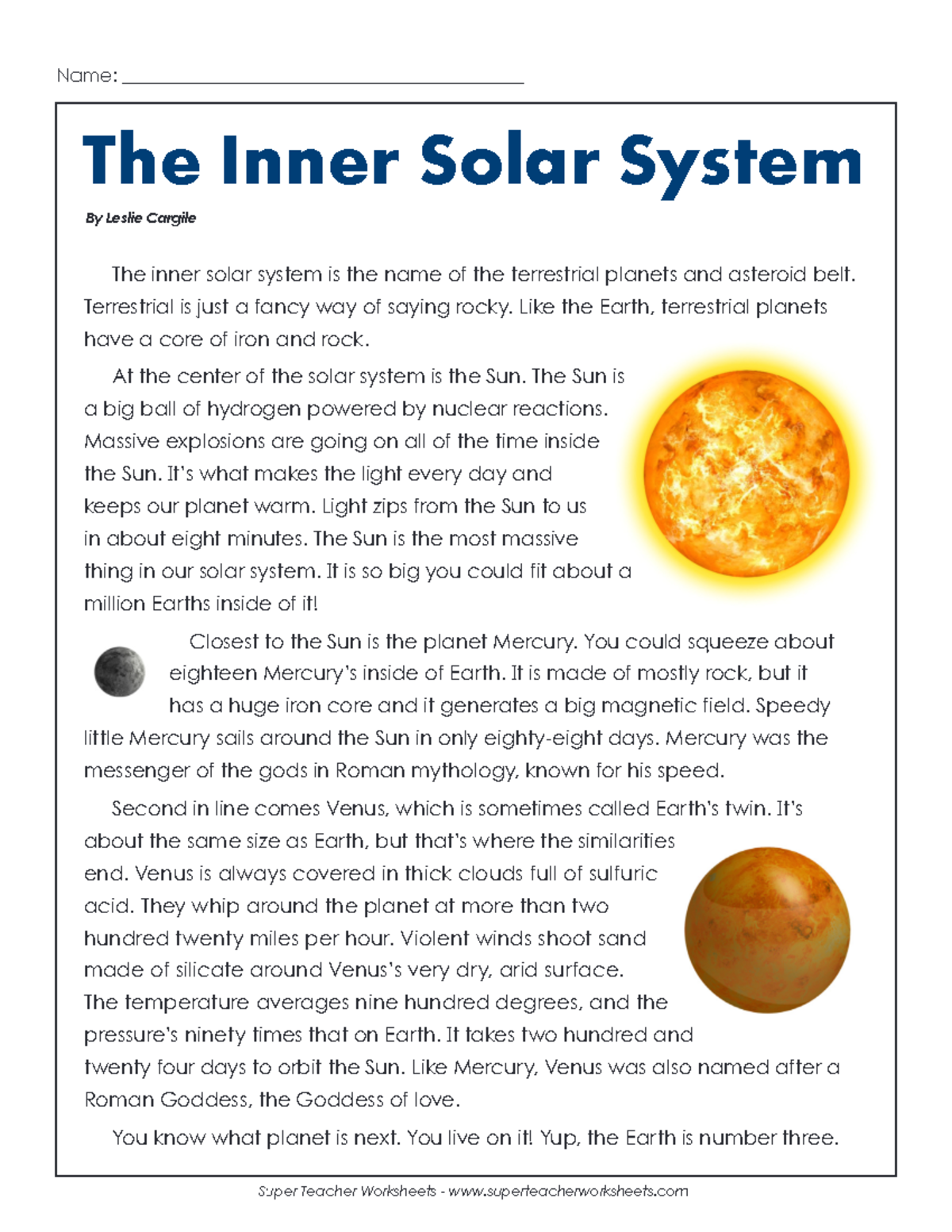 Science-innerplanets Wbrrn - Name ...