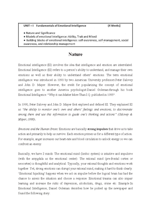 Emotional Intelligence Notes - UNIT 1 A. Nature and Significance ...