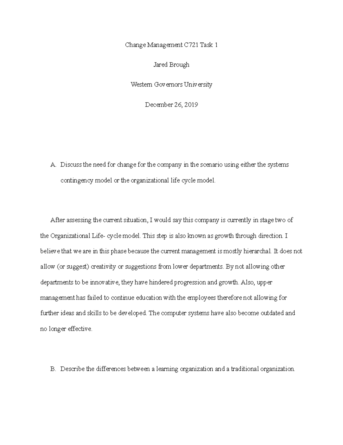 Change Management C721: Task 1 - From Traditional to Learning ...